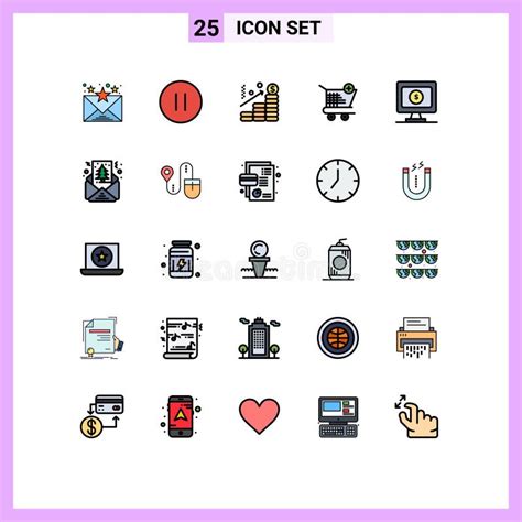 25 Universal Filled Line Flat Colors Set For Web And Mobile Applications Online Monitor Chart