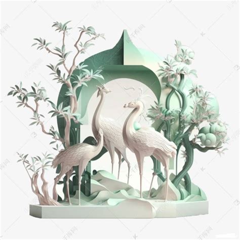 中国风玉石质感浮雕粉彩仙鹤素材图片免费下载 千库网