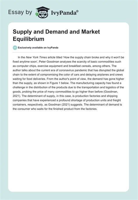 Supply And Demand And Market Equilibrium 396 Words Essay Example