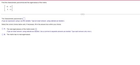 Solved Find The Characteristic Polynomial And The