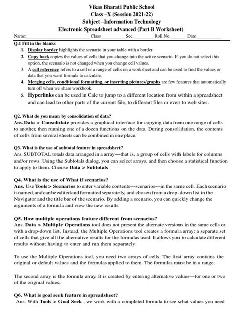 Unit 2 Electronic Spreadsheet Worksheet Combined Pdf Spreadsheet