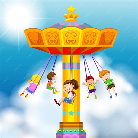 거대한 그네를 타고 행복한 아이들 무료 벡터