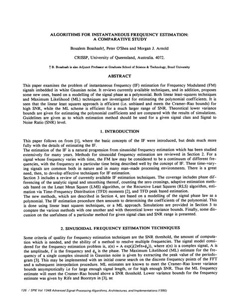 Pdf Algorithms For Instantaneous Frequency Estimation A Comparative