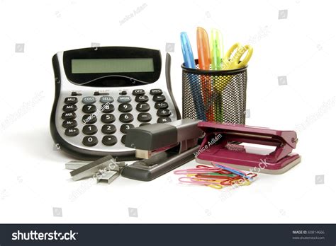 계산기 펀치 스테이플러 종이 클립 가위 스톡 사진 60814666 Shutterstock