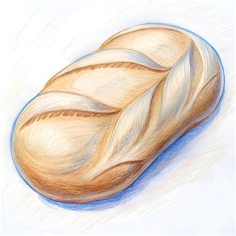A Detailed Pencil Sketch Of A Single Loaf Of Bread Rendered With