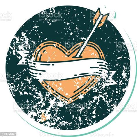 상징적 인 고민 스티커 문신 화살표 하트와 배너의 스타일 이미지 낮에 대한 스톡 벡터 아트 및 기타 이미지 낮 디자인 로맨스 Istock