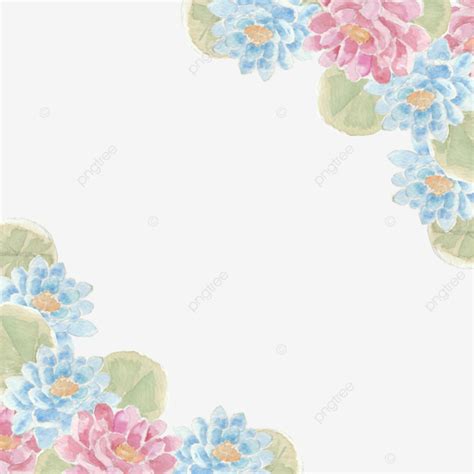 로맨틱 핑크와 블루 로터스 백합 수채화 꽃 잎 테두리 혼례 로터스 분홍색 Png 일러스트 및 Psd 이미지 무료 다운로드