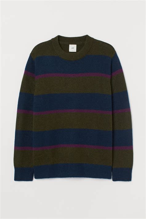 Knitted Jumper Khaki Greendark Blue Men Handm Gb