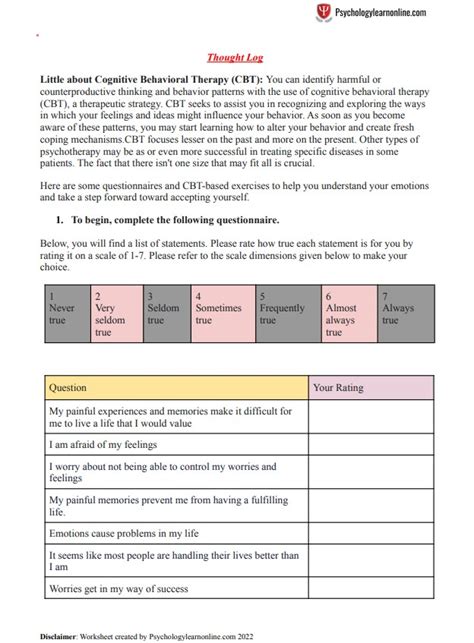 Worksheets Cognitive Behavioral Therapy Cbt Aman Varma Worksheets Library
