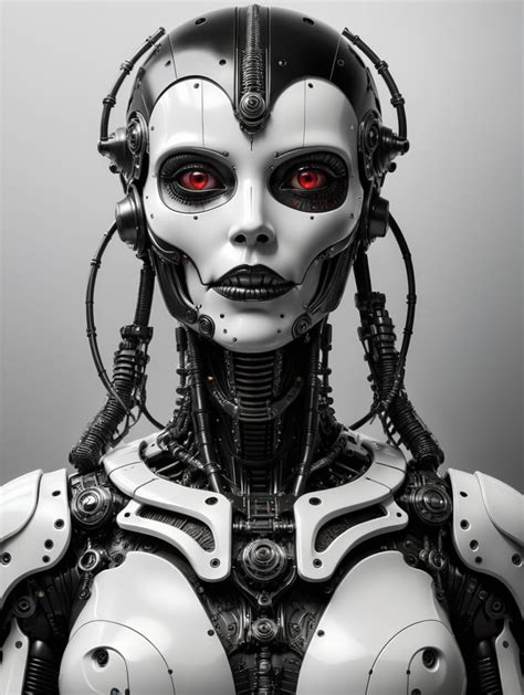 Premium Free Ai Images Female Robot Giger Style Black And White High
