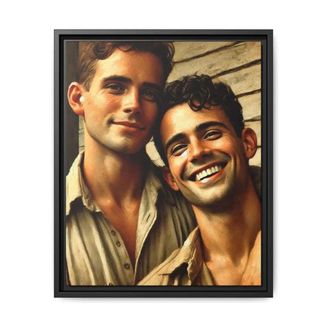 Vintage Gay Couple Embracing On Rustic Porch 1930s Americana Art Grant