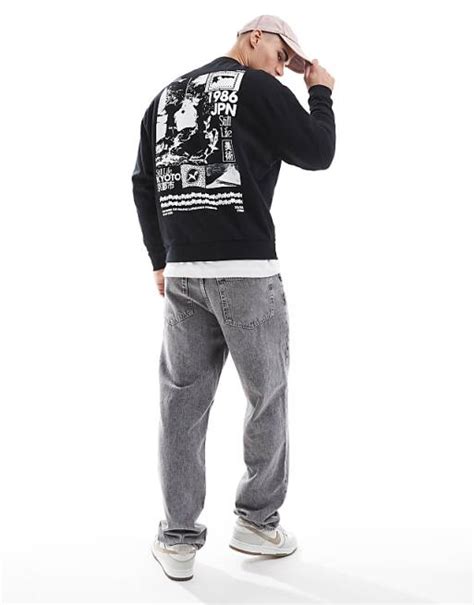 Asos Design Oversized Sweatshirt With Print In Black Asos