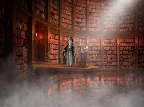 Fantasy Library Wizard Books Shelves Stock Illustration