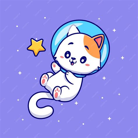 귀여운 고양이 우주 비행사 공간 만화 벡터 아이콘 그림에서 별을 잡기 절연 동물 과학 프리미엄 벡터