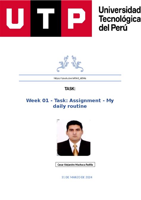 Week 01 Task Assignment My Daily Routine Ingles Iii Youtuar9c0