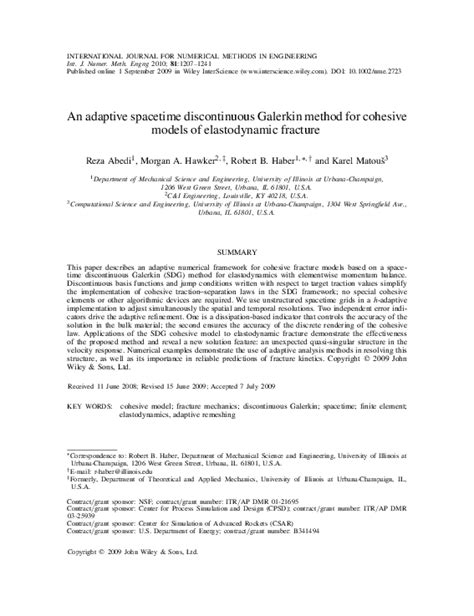 Pdf An Adaptive Spacetime Discontinuous Galerkin Method For Cohesive Models Of Elastodynamic