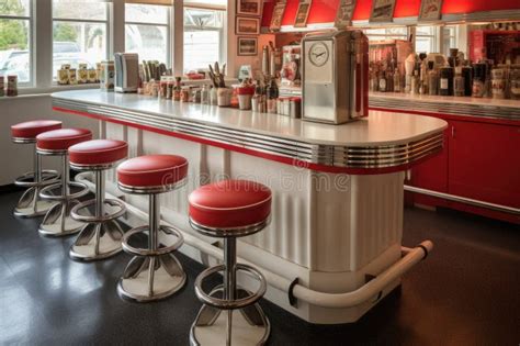 Classic Diner Counter With Bar Stools Stock Illustration Illustration