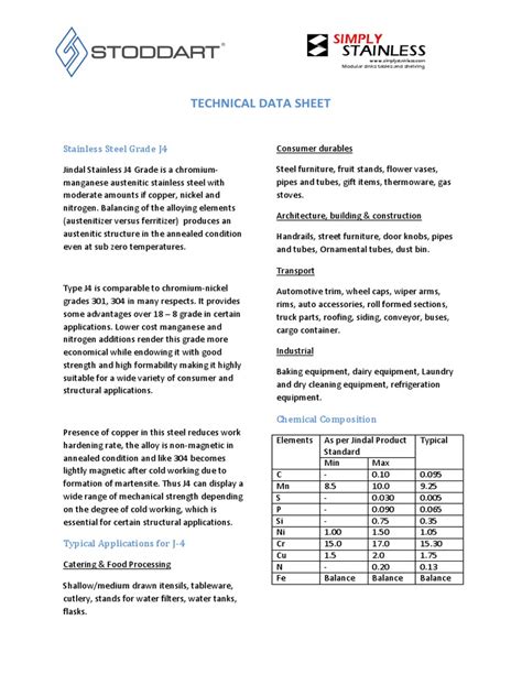 Technical Data Sheet A Pdf Stainless Steel Steel