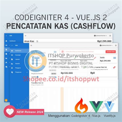 Jual Source Code Aplikasi Web Pencatatan Kas Cashflow Menggunakan Codeigniter 4 Ci4 Mysql Vuejs