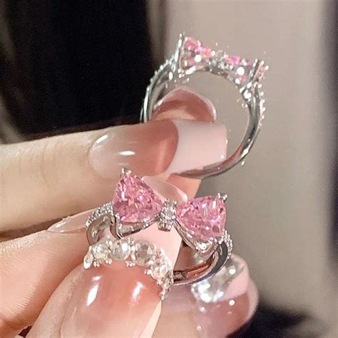 🍭candy🍭nhẫn Công Chúa Đáng Yêu Màu Hồng Có Thể Điều Chỉnh Nơ Nhẫn Ngọt