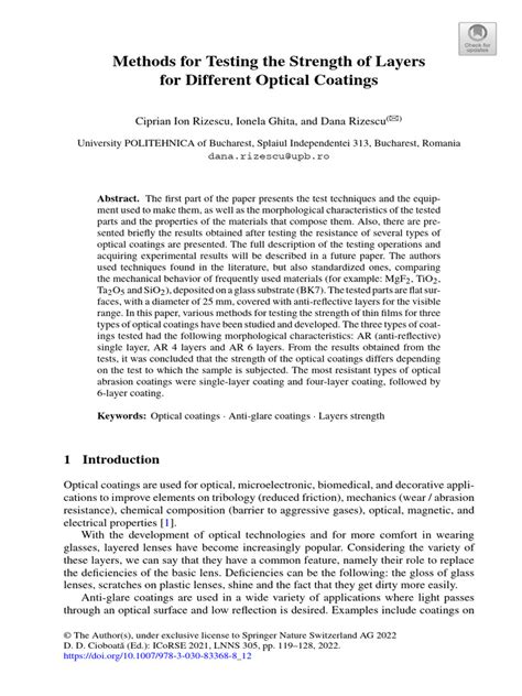 Methods For Testing The Strength Of Layers For Different Optical