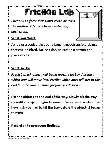 Friction Lab For Babes Worksheets