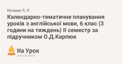Календарно тематичне планування уроків з англійської мови 6 клас 3 години на тиждень ІІ