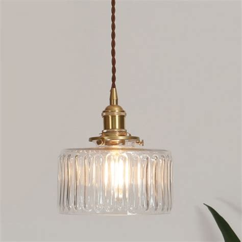 Vintage Cylinder Ribbed Glass Pendant Light S136 Pendant Lights