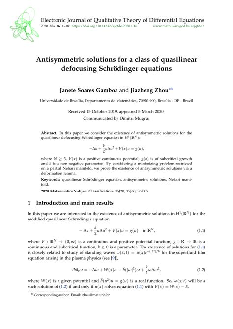 Pdf Electronic Journal Of Qualitative Theory Of Differential