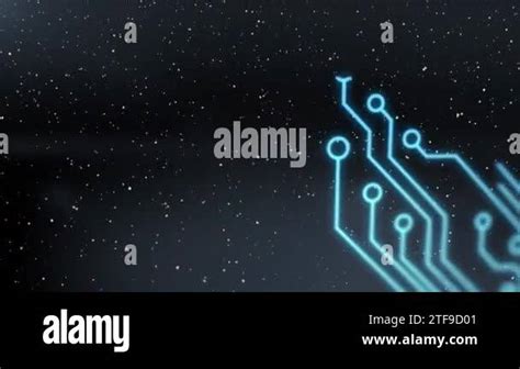 Digital Animation Of Microprocessor Connections And White Particles Falling Against Black