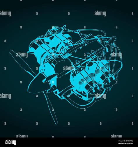 Stylized Vector Illustration Of Blueprint Of A Horizontally Opposed