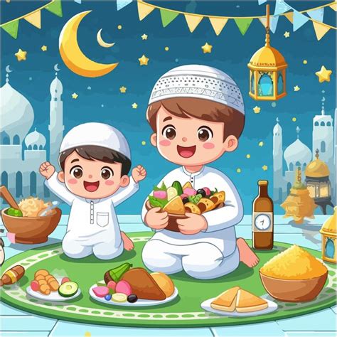 Premium Vector Eid Al Fitr Celebration Vector Cartoon