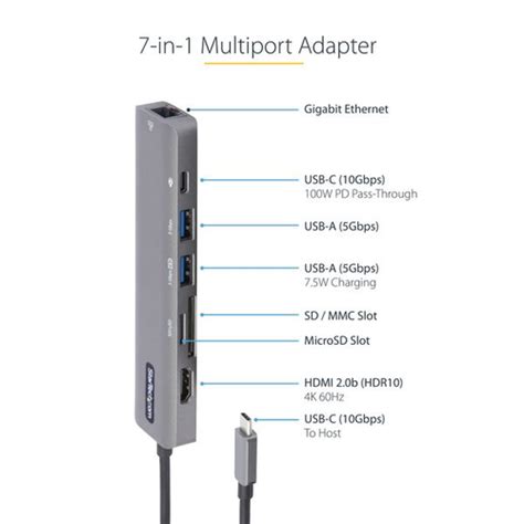 Startech Usb C 7 In 1 Multiport Adapter To 4k Hdmi 20 100w Power