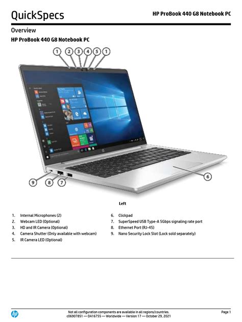Hp Probook 440 G8 Notebook Pc Technical Data Sheet
