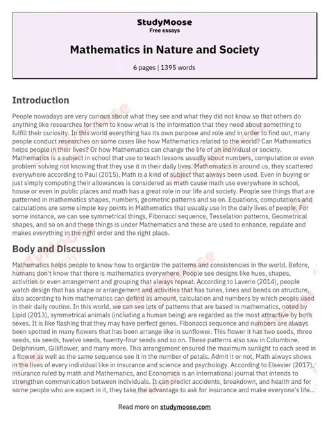 Mathematics In Nature And Society Free Essay Example