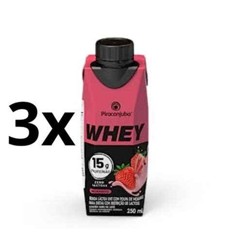 Kit 3un Whey Piracanjuba Zero Lactose Sabor Morango 250ml Shopee Brasil