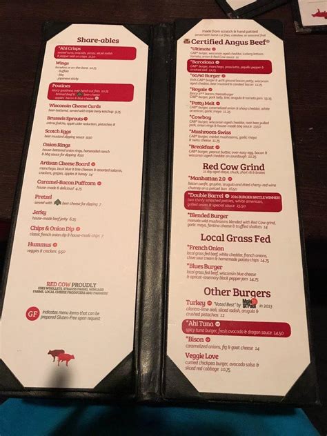 Menu At Red Cow St Paul Pub And Bar Saint Paul 393 Selby Ave