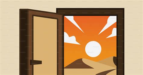 사막 풍경으로 이어지는 열린 문 벡터 Unsplash의 플랫 디자인 이미지