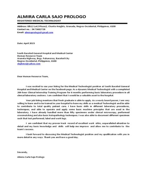 Application Letter Pdf Hospital Medical Laboratory