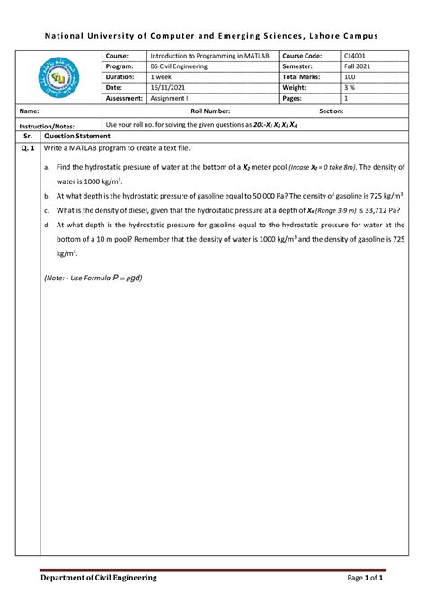 Cl Assignment Department Of Civil Engineering Page Of N A T