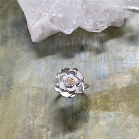 Dahlia Flower Solitaire Ring In Yellow Wisdom River Designs