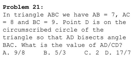 Solved Problem 21 In Triangle Abc We Have Ab7ac 8 And