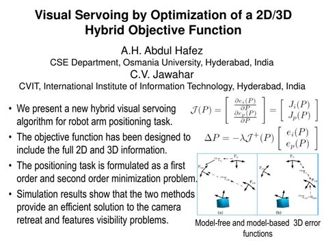 Ppt Visual Servoing By Optimization Of A 2d3d Hybrid Objective Function Powerpoint