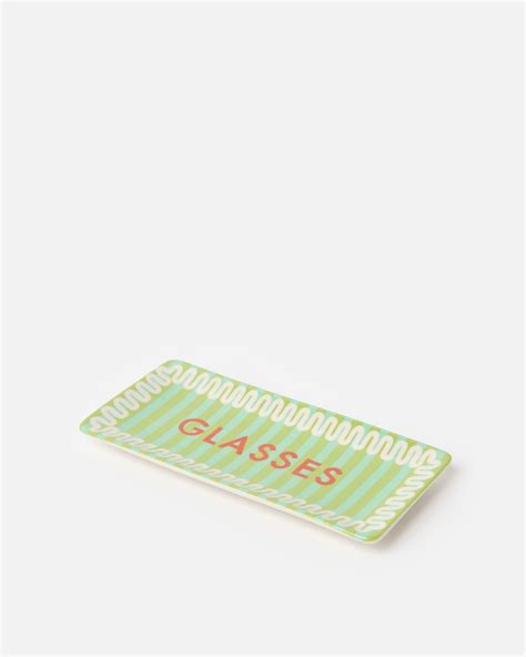 Green Striped Ceramic Glasses Tray Oliver Bonas