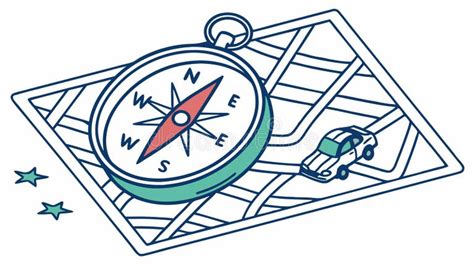 Compass On Map Representing Navigation Direction And Travel Planning Tools Vector Design