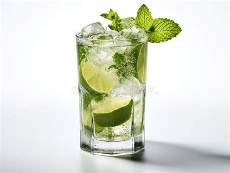 Generative Ai Illustration Of Glass Of Mojito Cocktail With Lemon And