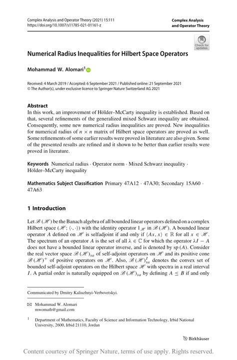 Numerical Radius Inequalities For Hilbert Space Operators Request Pdf