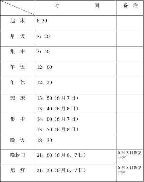 职业中学2015年高考期间住宿生作息时间表word文档免费下载文档大全