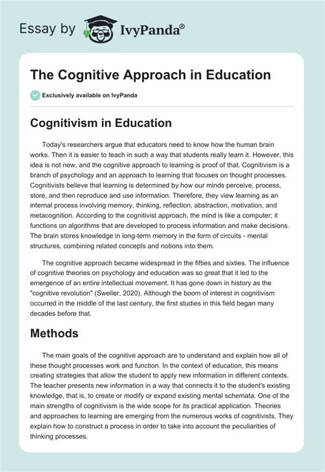 The Cognitive Approach In Education 886 Words Essay Example