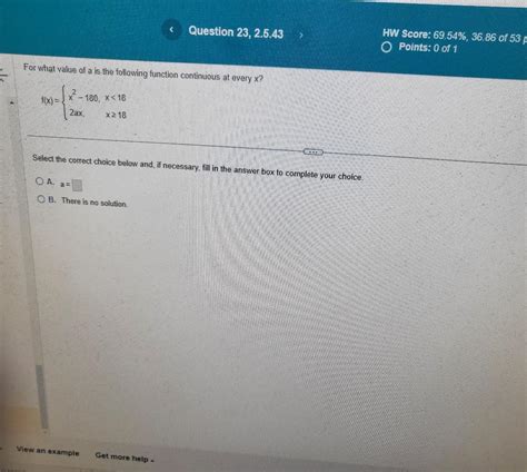 solved for what value of a is the following function